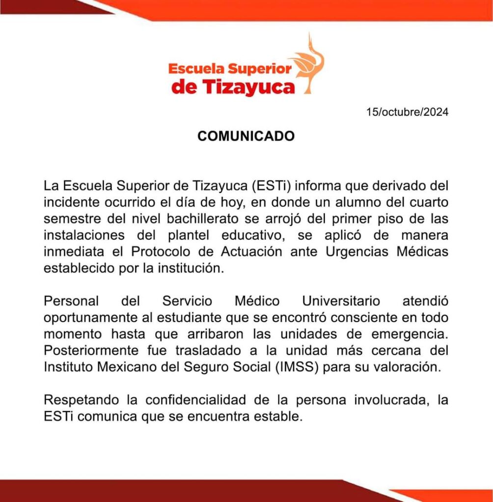 ¿Cómo se encuentra el estudiante de la UAEH tras arrojarse en el ...